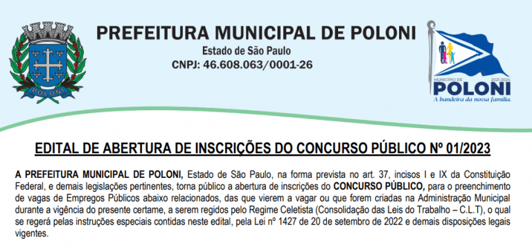 Prefeitura de Poloni realiza concurso público com 26 vagas – Diário do ...